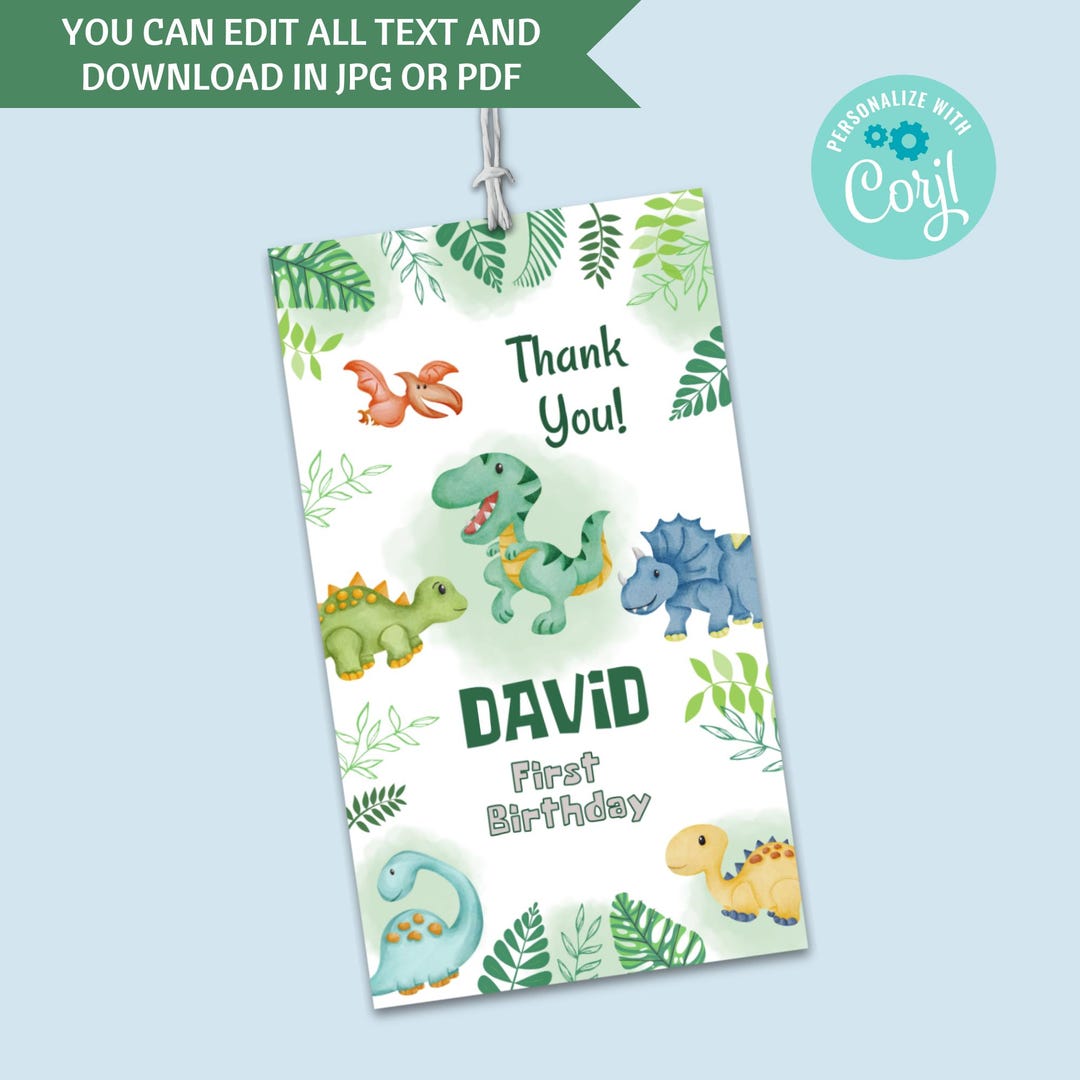 Editable Dinosaur Tag, Dinosaur Party Favor Tags, Dinosaur Birthday Tag ...