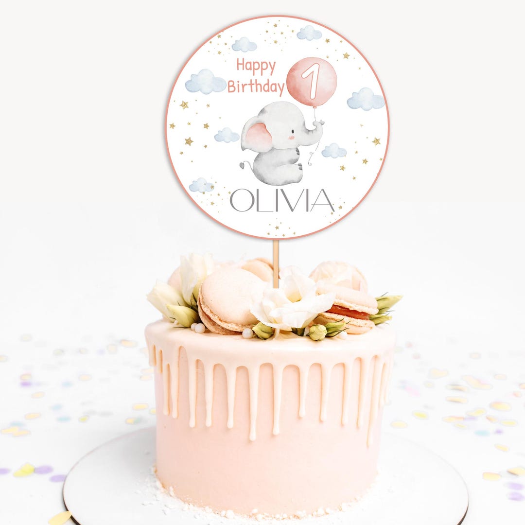 EDITABLE Elephant Baby Cake Topper, Centerpiece Baby Elephant First ...