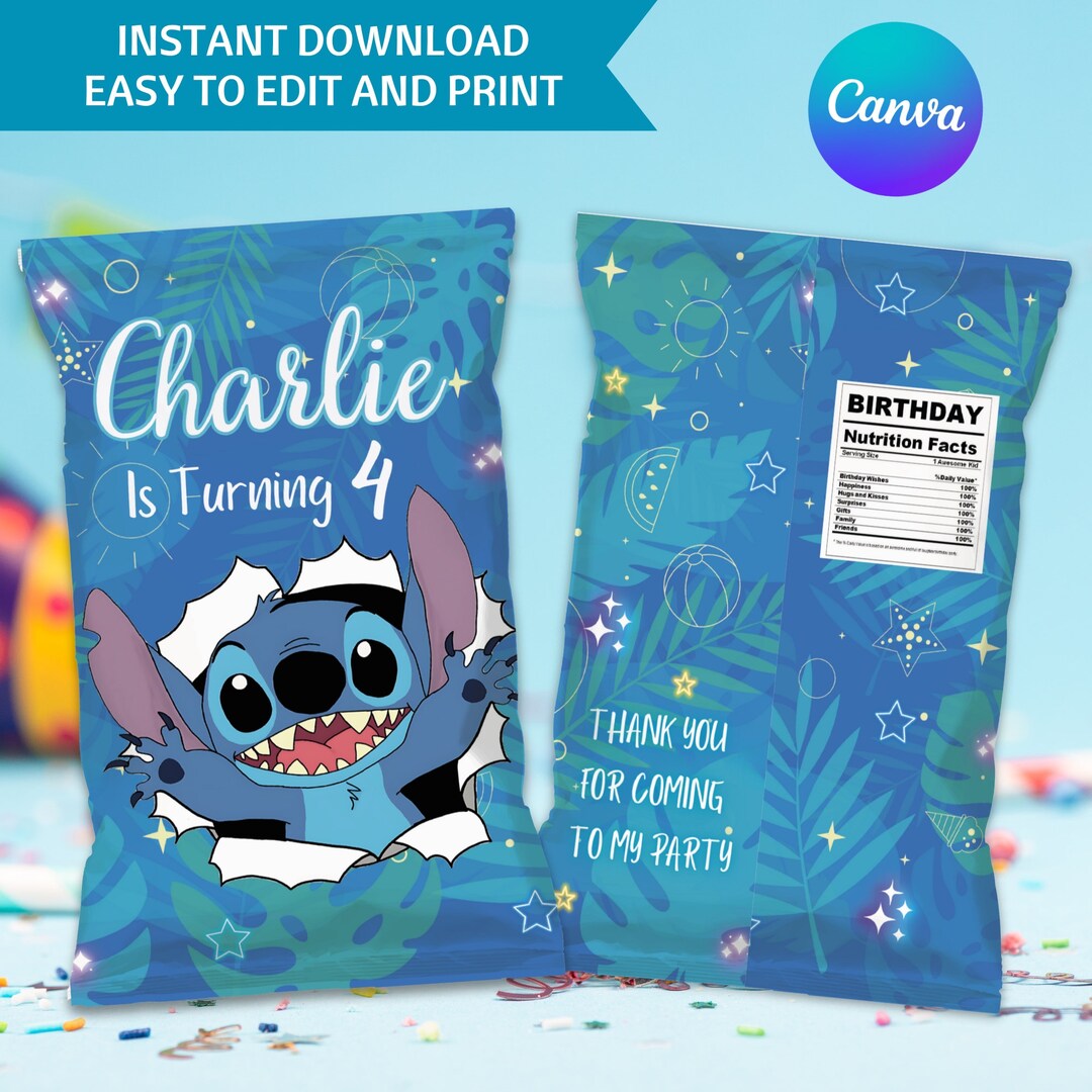 Stitch Chip Bag, Party Favor, Stitch Souvenir, Instant Download, Stitch ...