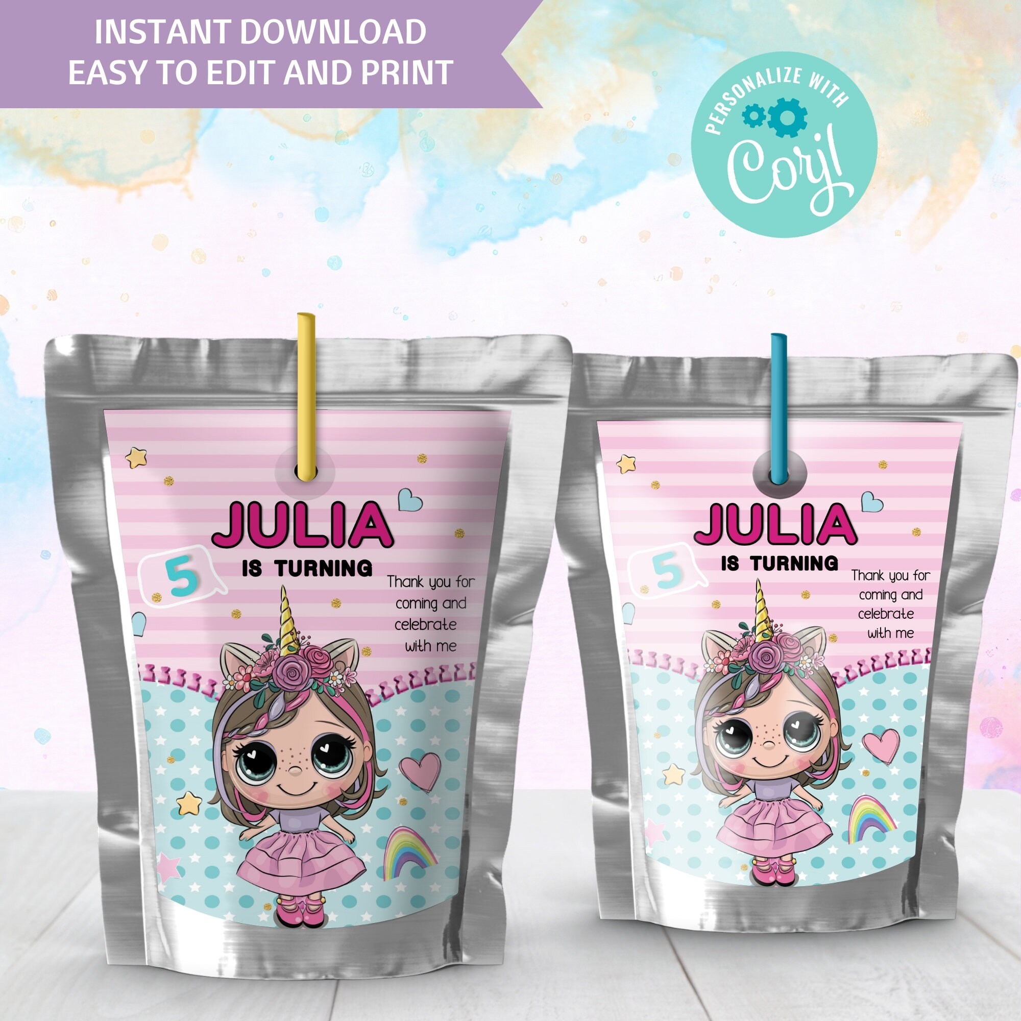 Doll Birthday Party Bundle Pack Sticker, Editable Sticker, Doll ...