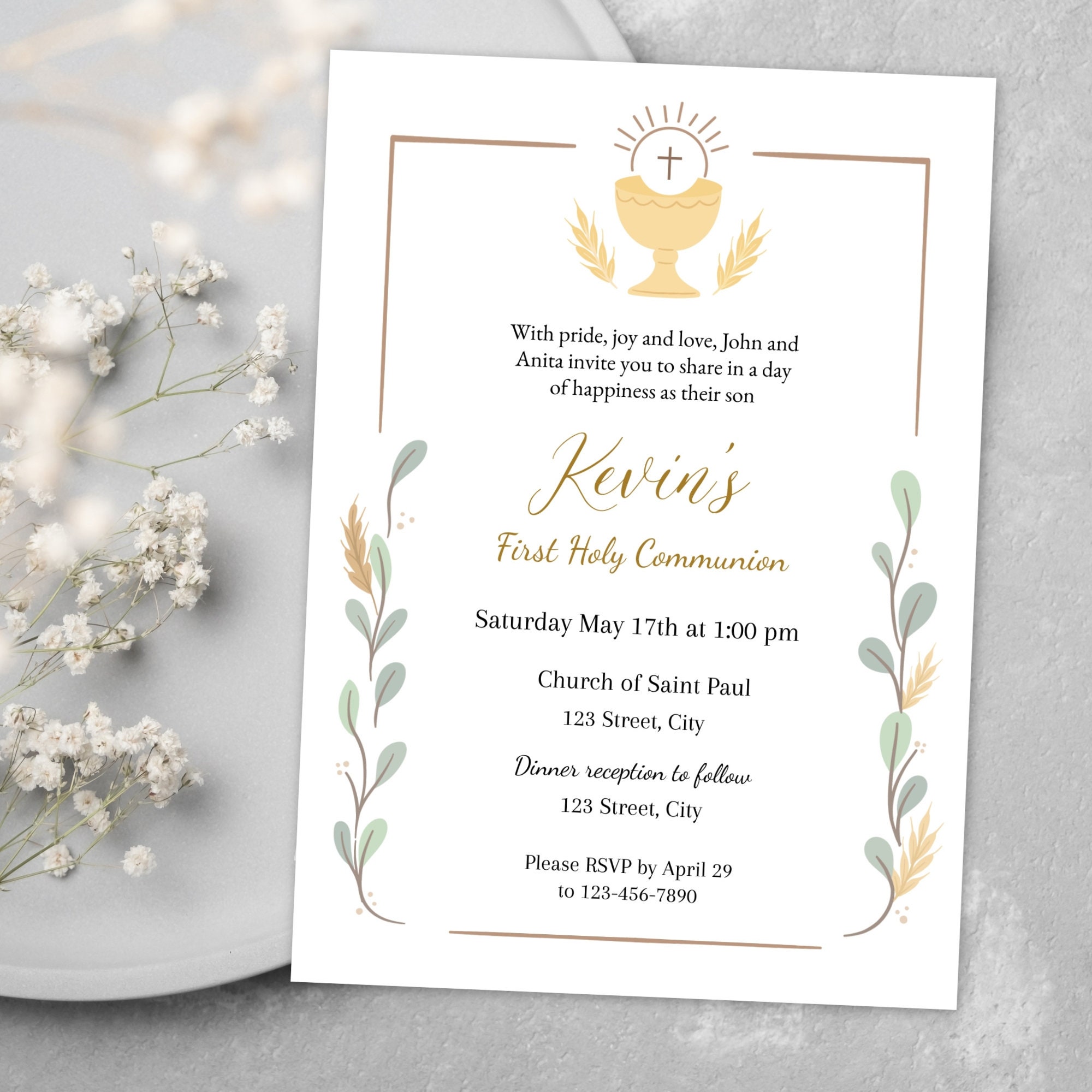 First Holy Communion, Invitation Template, Elegant Communion Invite ...