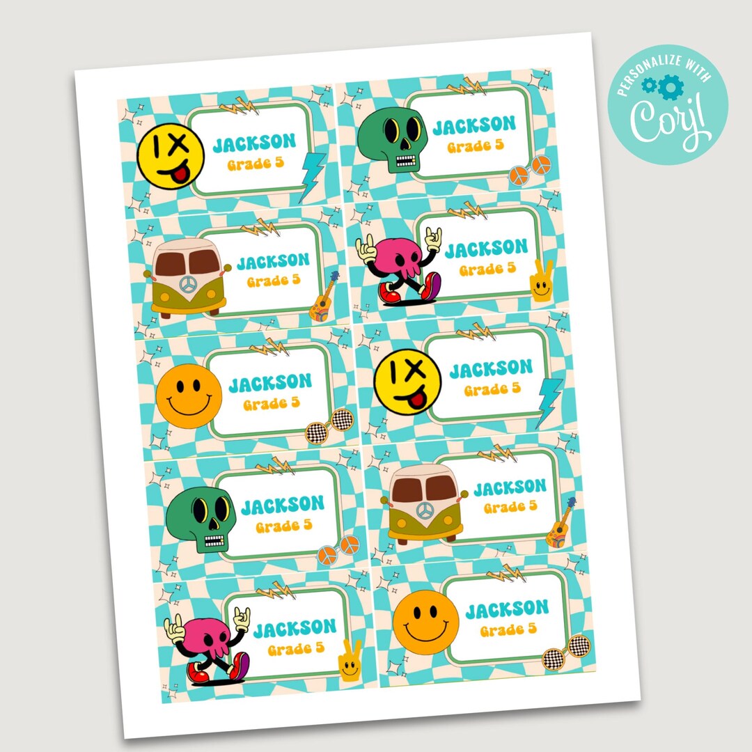 Funky Retro School Labels, Classroom Printables, Name Labels for Kids ...
