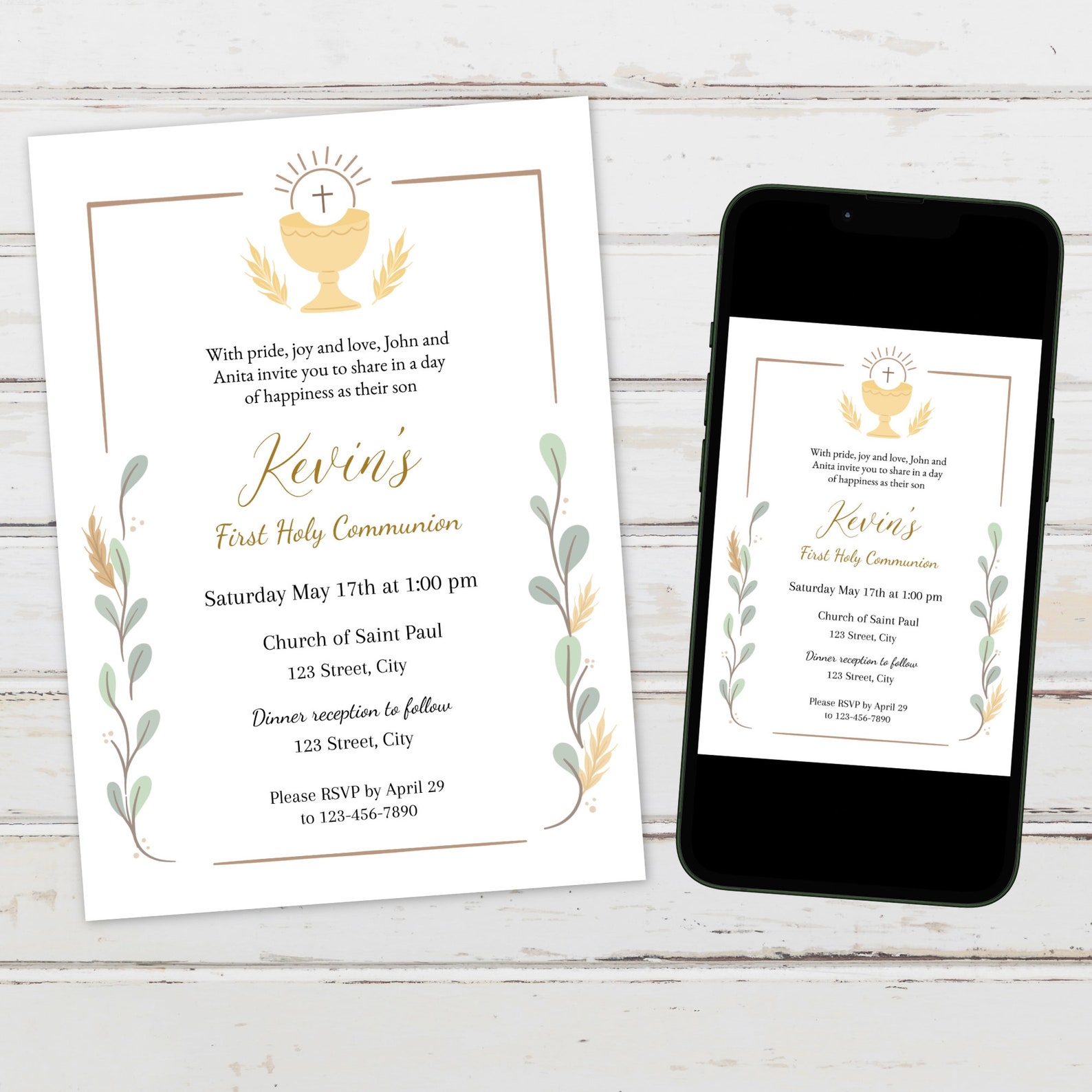 First Holy Communion, Invitation Template, Elegant Communion Invite ...