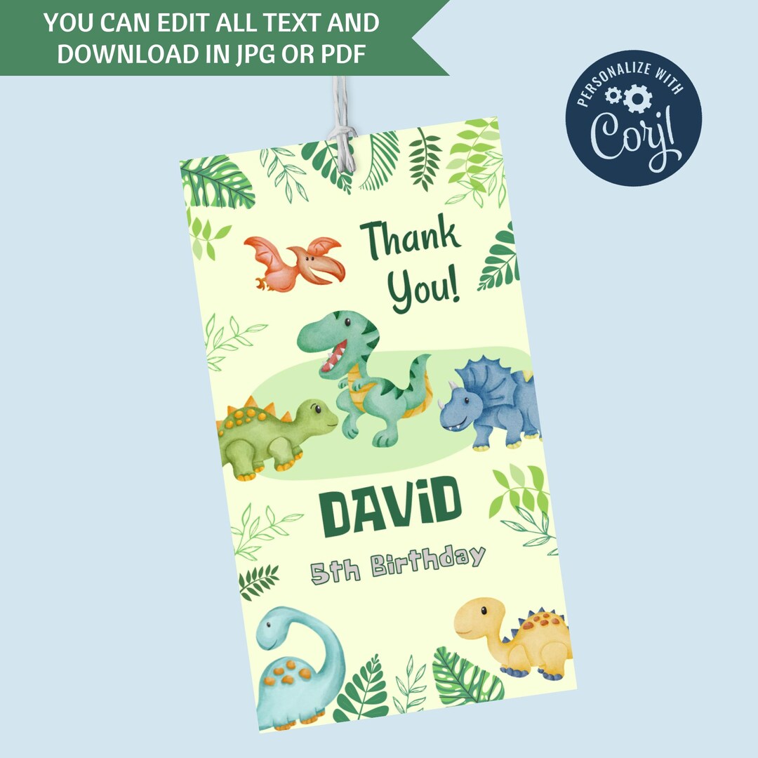 Editable Colorful Dinosaur Tag, Dinosaur Favor Tag, Dino Tag Template ...
