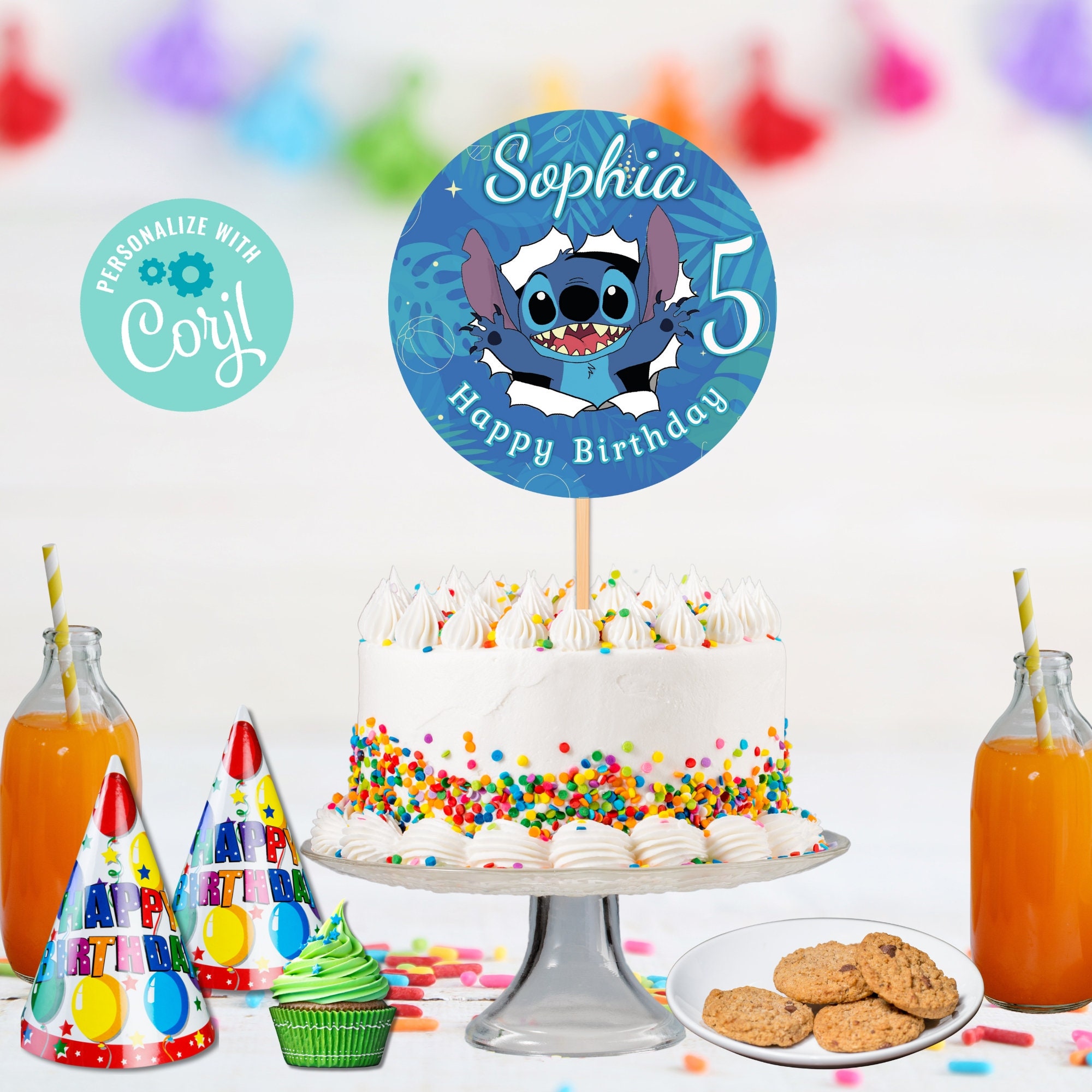 Stitch Cake Topper, Printable Editable Cake Topper, Stitch Party ...