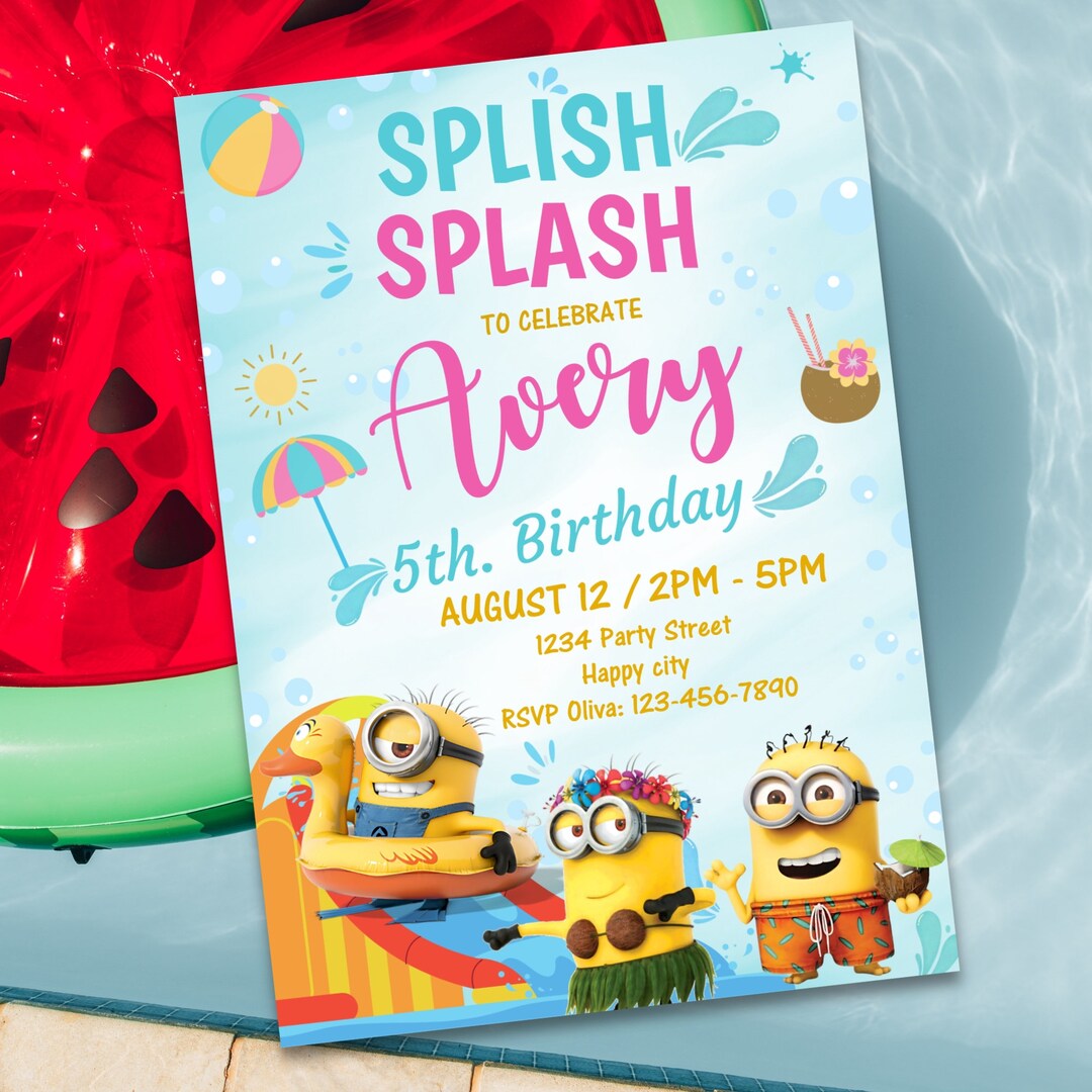 Minions Pool Party Invitation Template Minions Birthday Party Invite ...