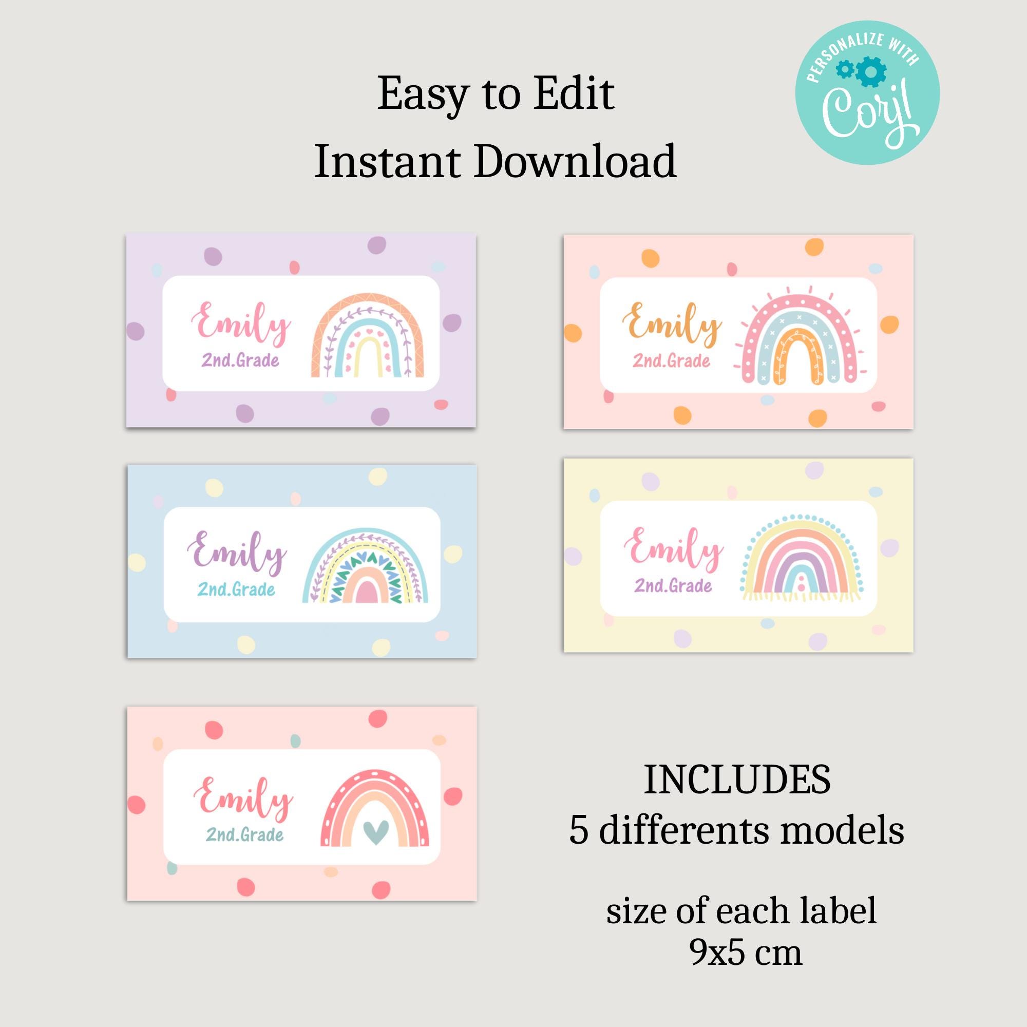 Rainbow Printables Labels, Preschool Labels, Personalized Kids Labels ...