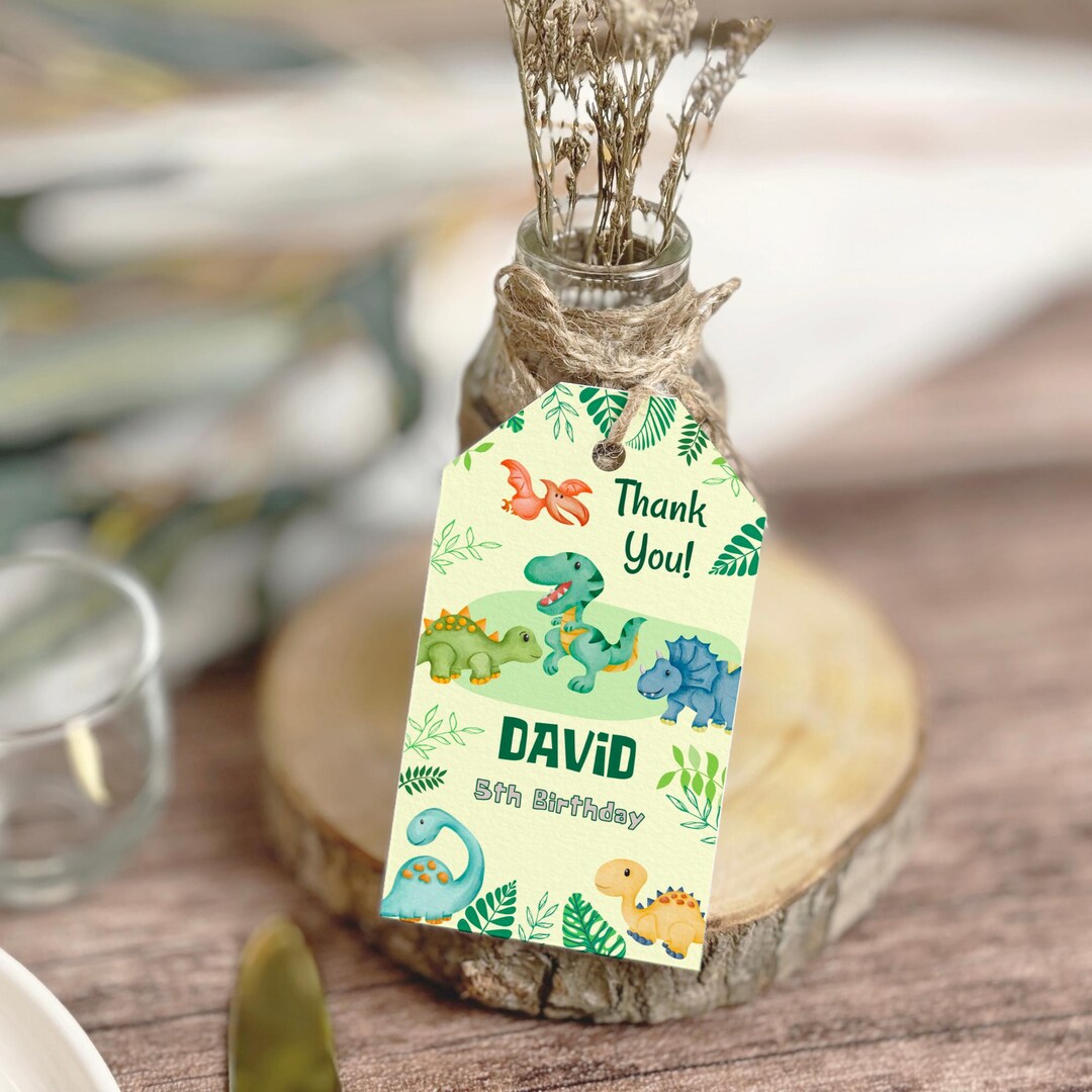 Editable Dinosaur Thank You Tags | Green Jungle Party Favor Tags | Cute ...