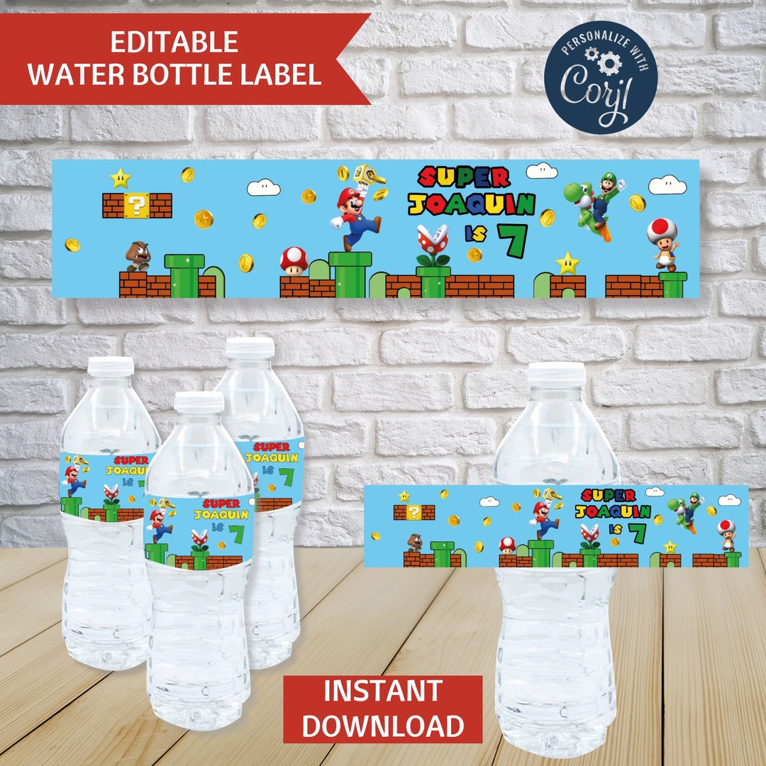 Super Mario Bottle Label, Super Mario Party Decorations, Super Mario ...