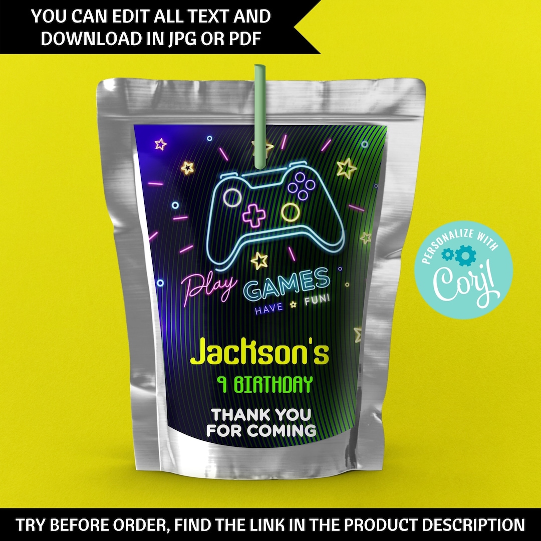 Neon Capri Sun Label, Neon Game Party Favor, Neon Capri Sun, Instant ...