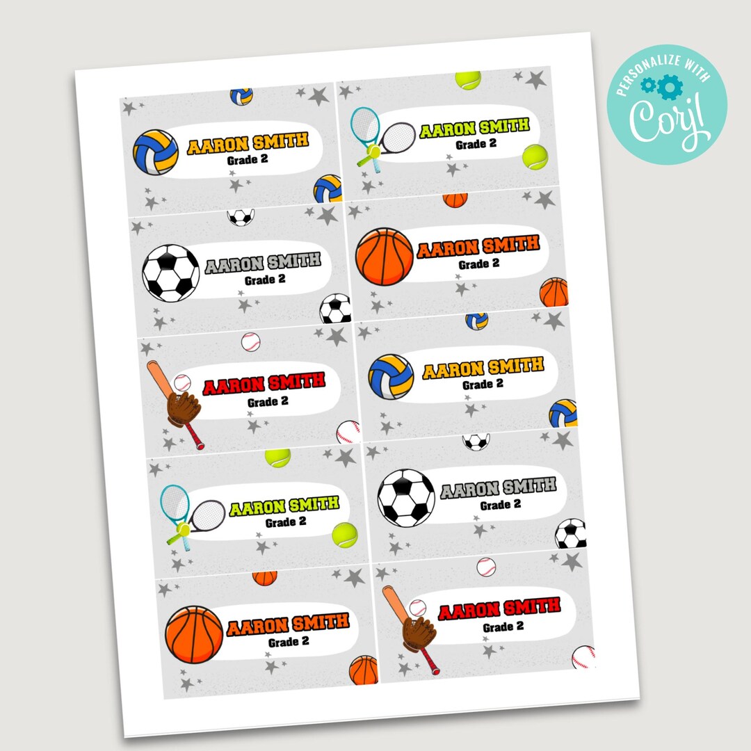 Sports Printables Labels, Preschool Labels, Personalized Kids Labels ...
