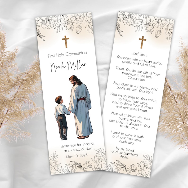First Holy Communion, Bookmark Template, Elegant Bookmark, Editable ...