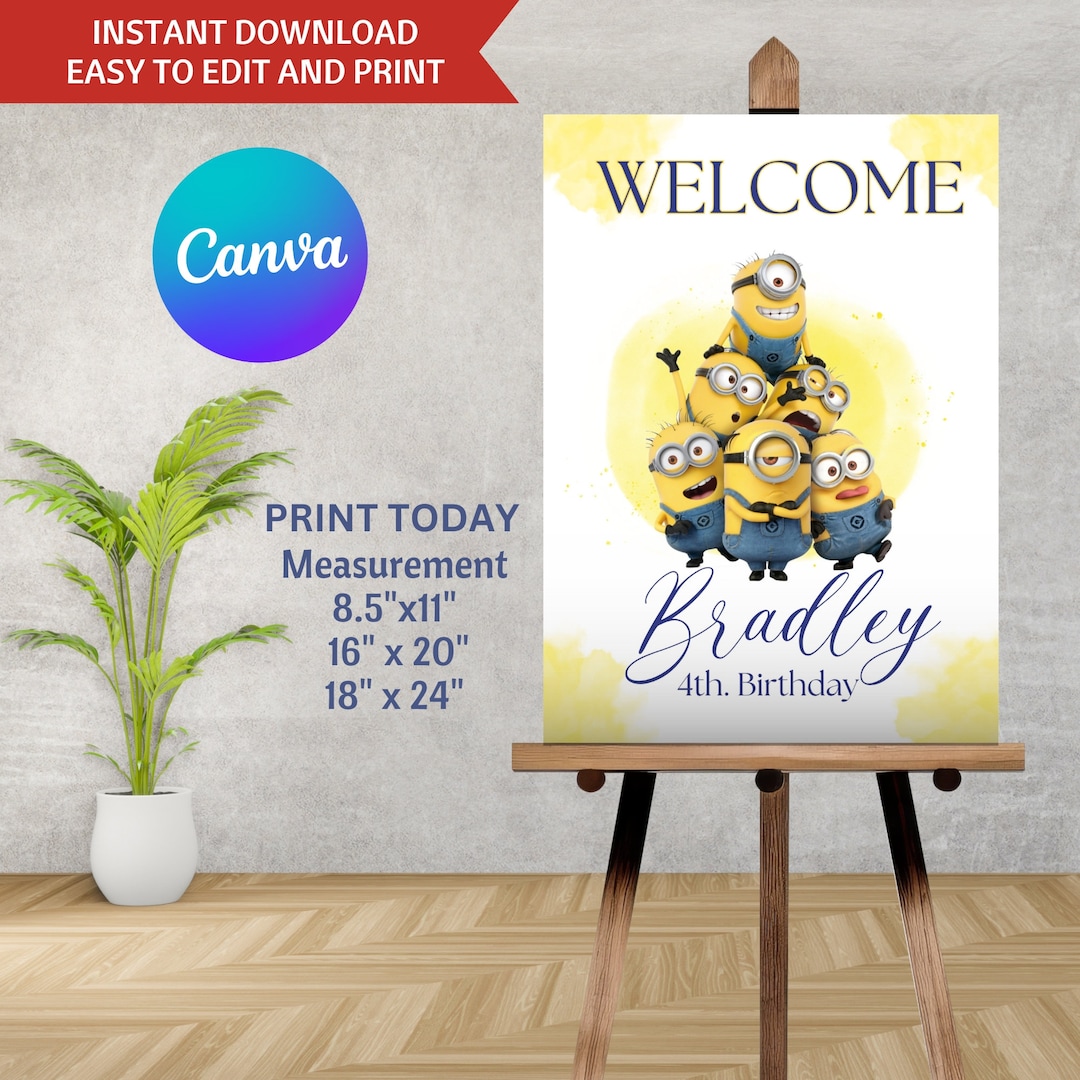 Editable Minions Welcome Sign, Minions Birthday Sign, Printable Welcome ...