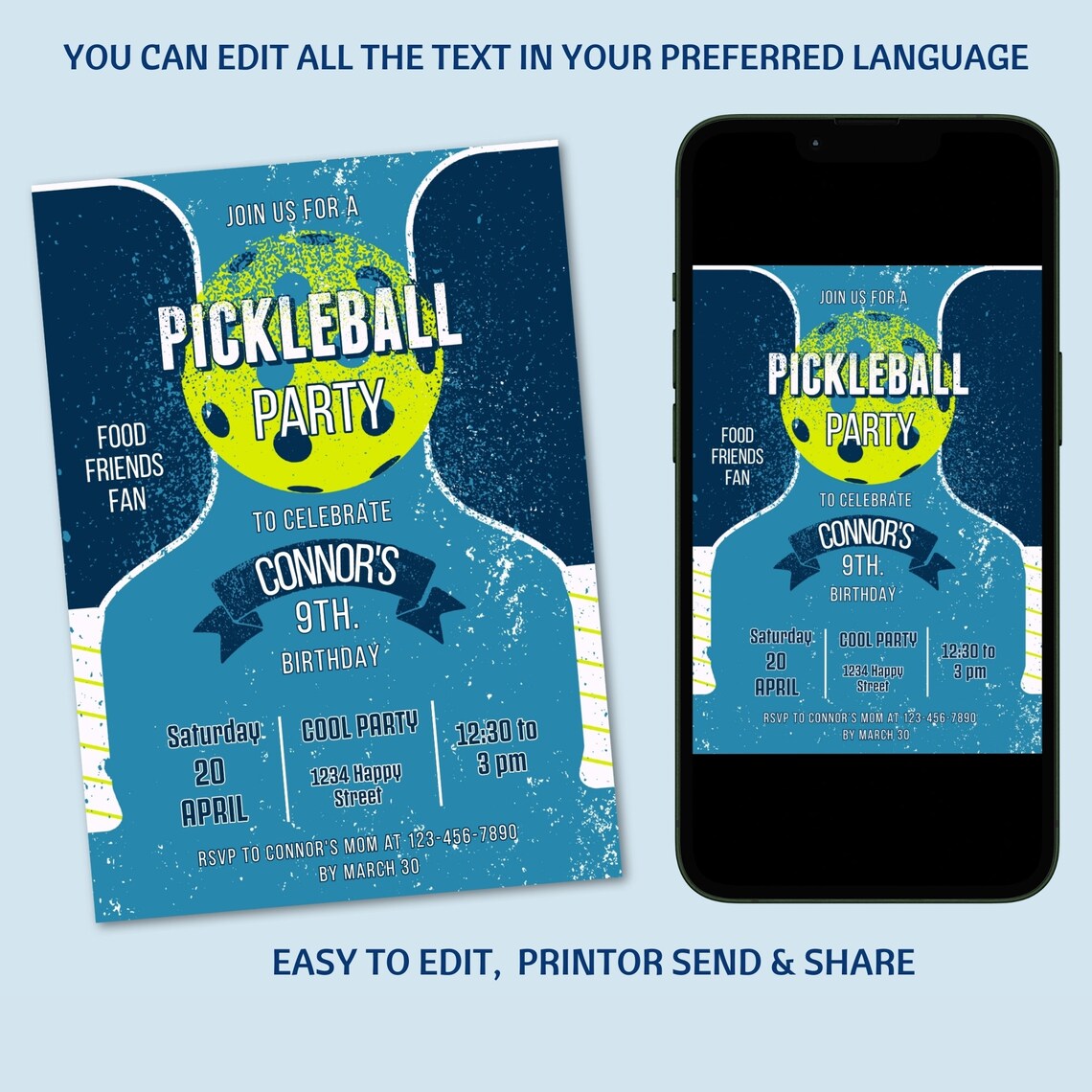 Pickleball Birthday Party Invitation Template Pickleball Birthday Party ...