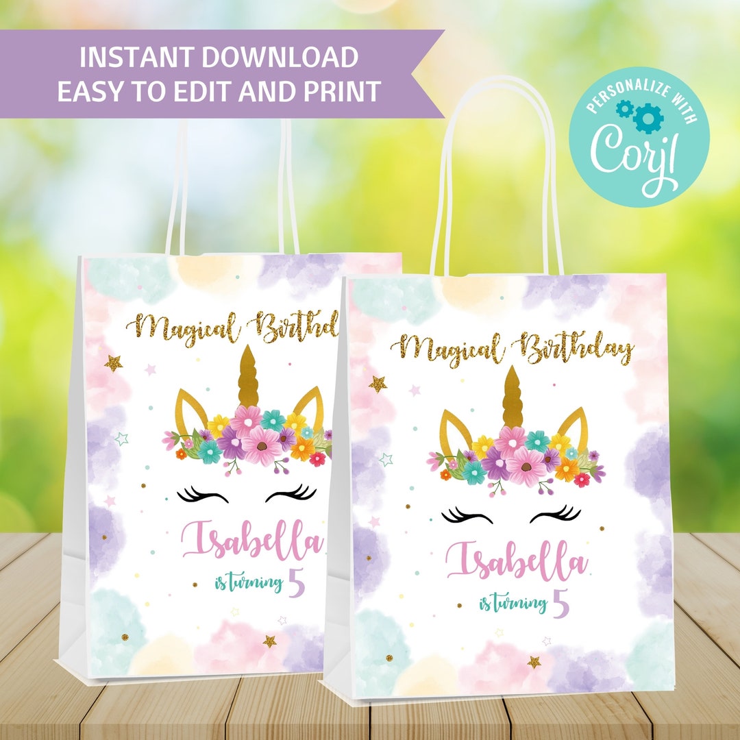 Printable Unicorn Party Bag Labels, Unicorn Loot Bag Cut-out Labels ...