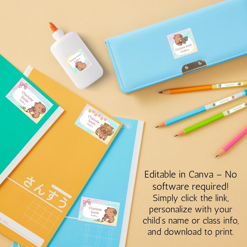 Kawaii Capybara School Name Labels – Cute Kawaii Capybara Sticker Set ...