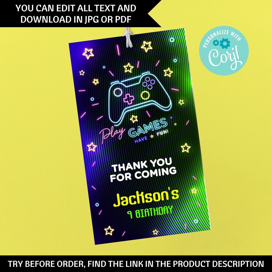 Neon Tag, Neon Game Party Favor, Boy Tag Neon, Instant Download, Game ...