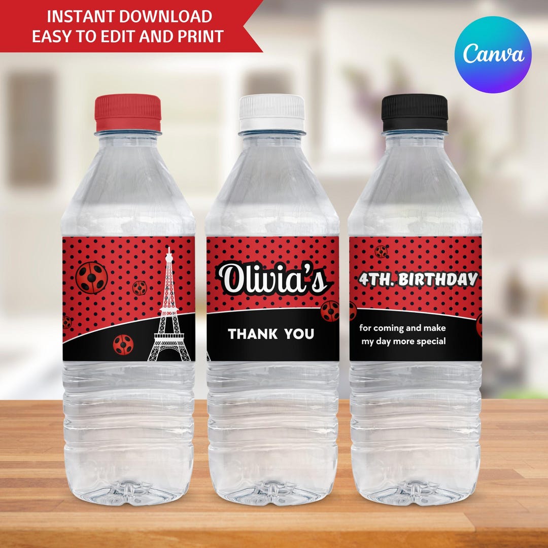 Editable Ladybug Water Bottle Label, Bottle Stickers, Party Decor ...