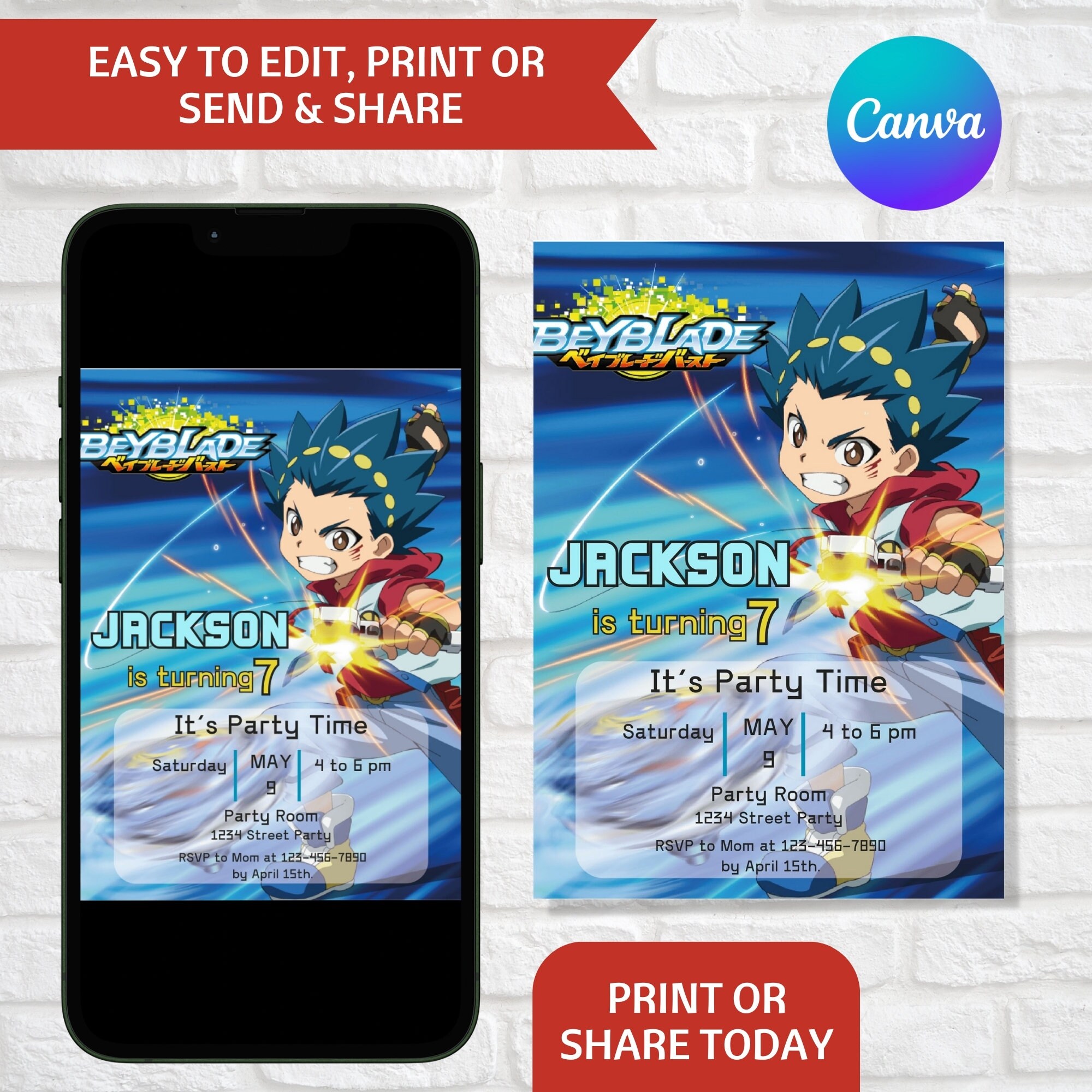 Beyblade Invitation Printable, Bey Blade Birthday Invitation, Self Edit ...