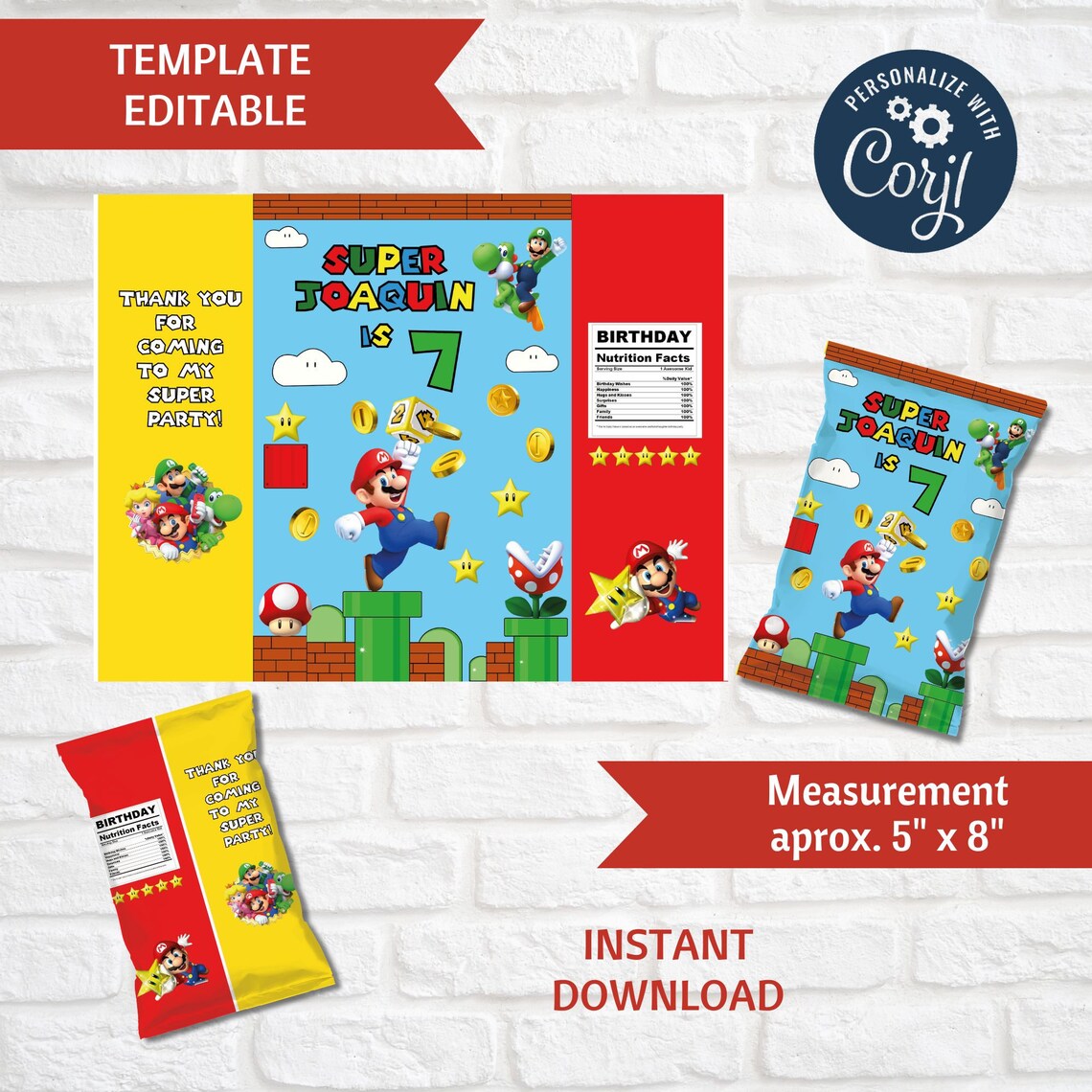 Super Mario Chip Bag, Super Mario Party Favors, Super Mario Instant ...
