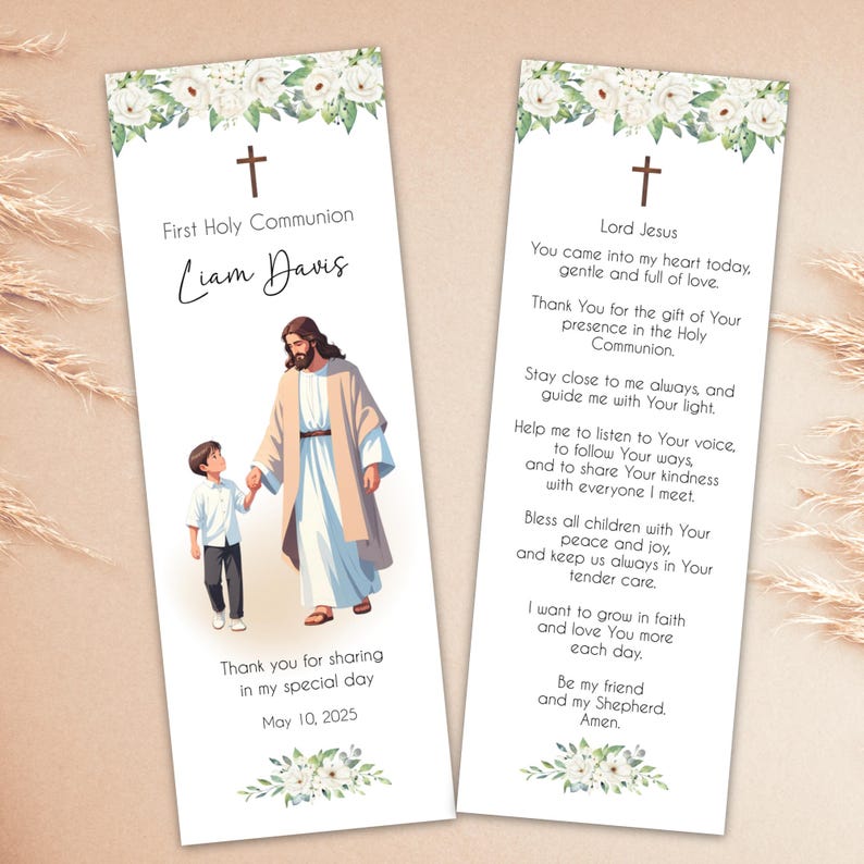 First Holy Communion, Bookmark Template, Elegant Bookmark, Editable ...
