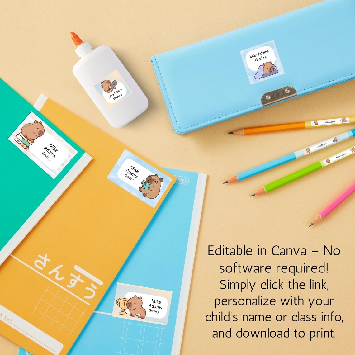 Kawaii Capybara School Name Labels – Cute Kawaii Capybara Sticker Set ...
