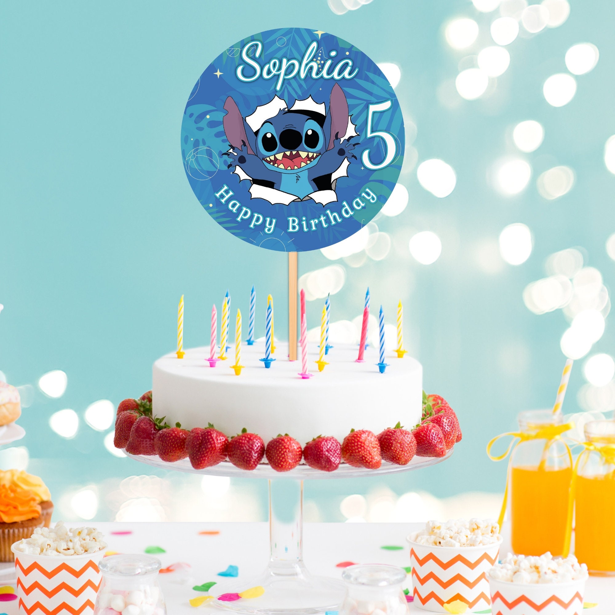 Stitch Cake Topper, Printable Editable Cake Topper, Stitch Party ...