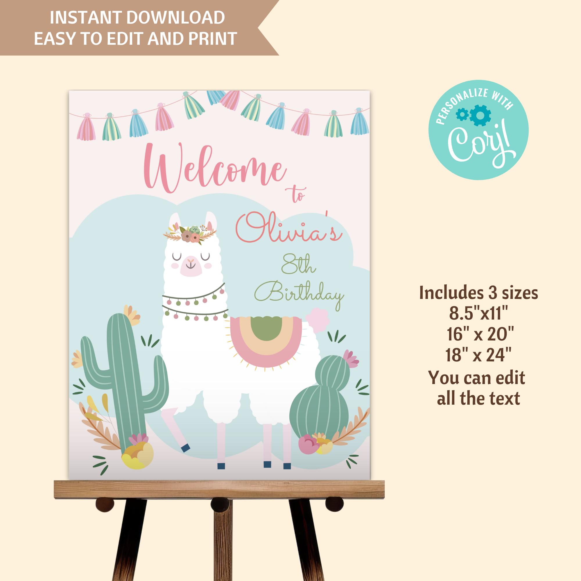 Editable Llama Slumber Party Welcome Sign - Digital Download ...