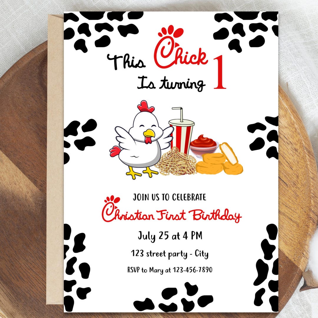 Editable This Chick is One, Chicken Birthday, Chicken Nuggets, Chick ...