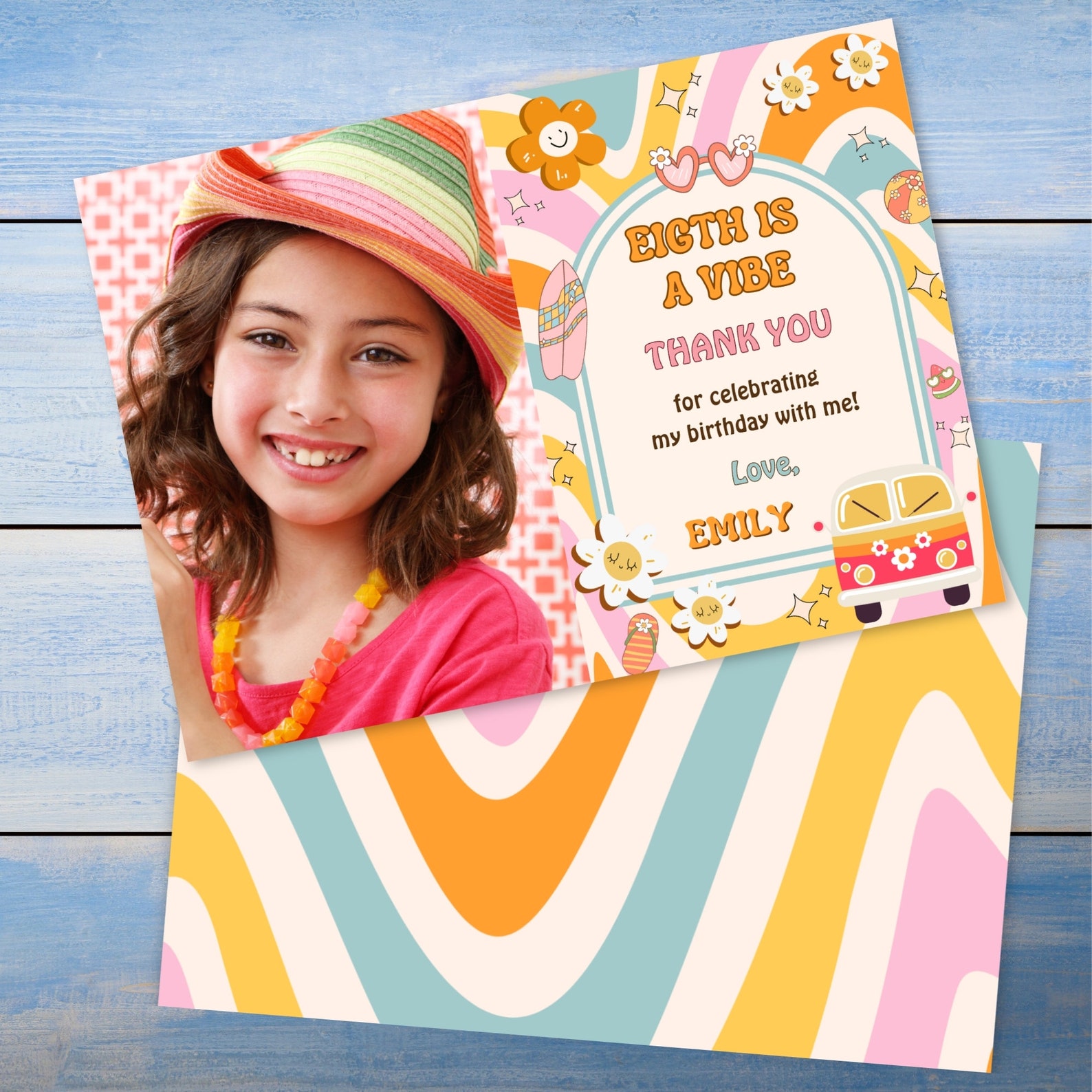 Retro Eight is a Vibe Birthday Thank You Card Digital Download Girl 8th ...