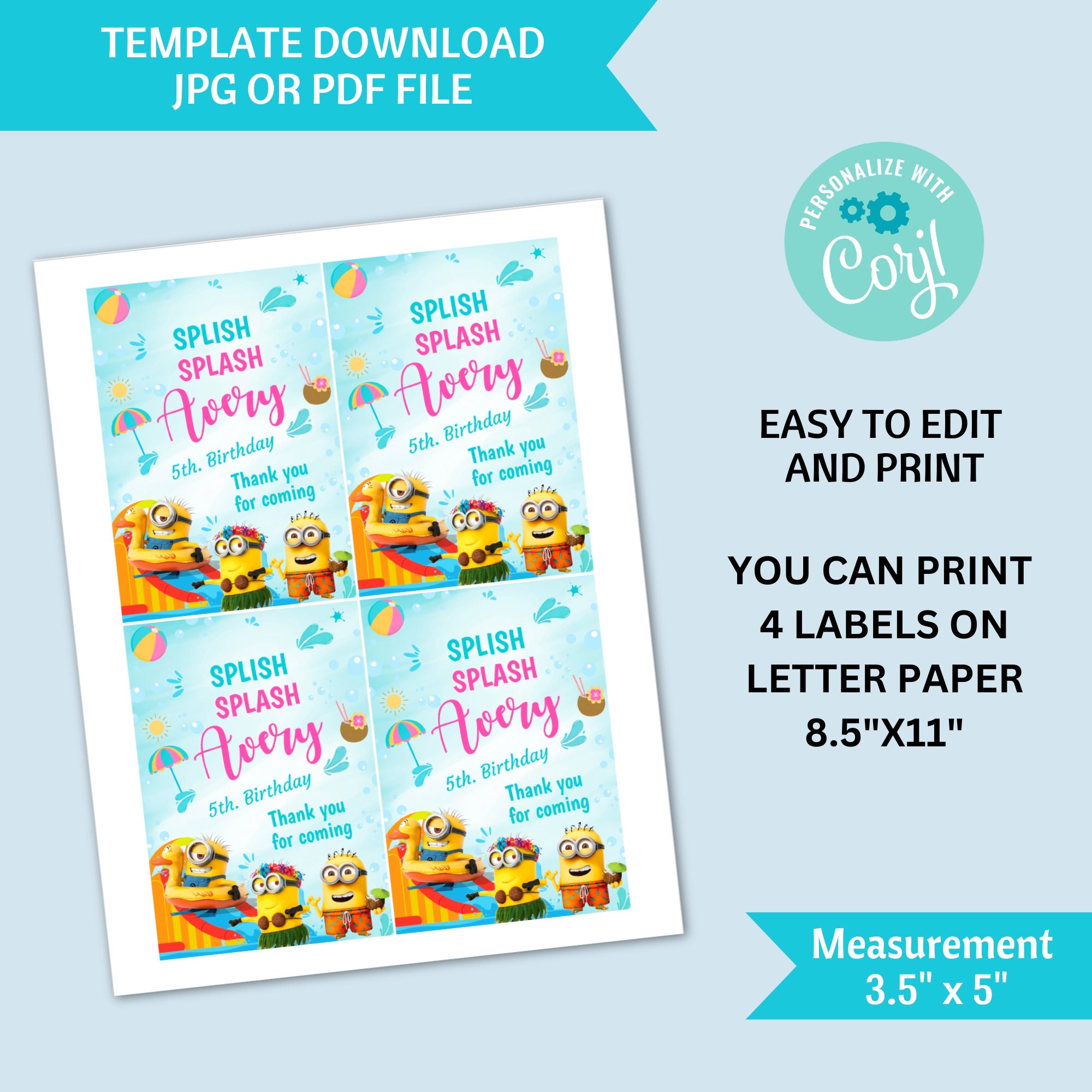 Minions Pool Party Juice Label Template | Minions Birthday Party ...