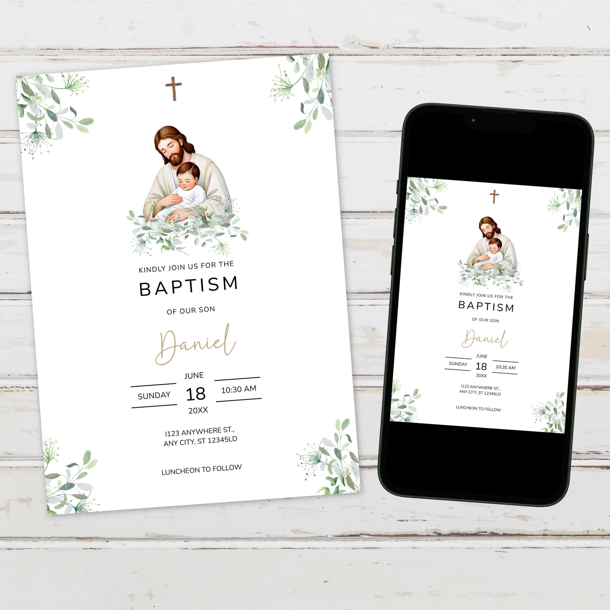 Catholic Baptism Invitation Boy | Editable Christening Invitation ...