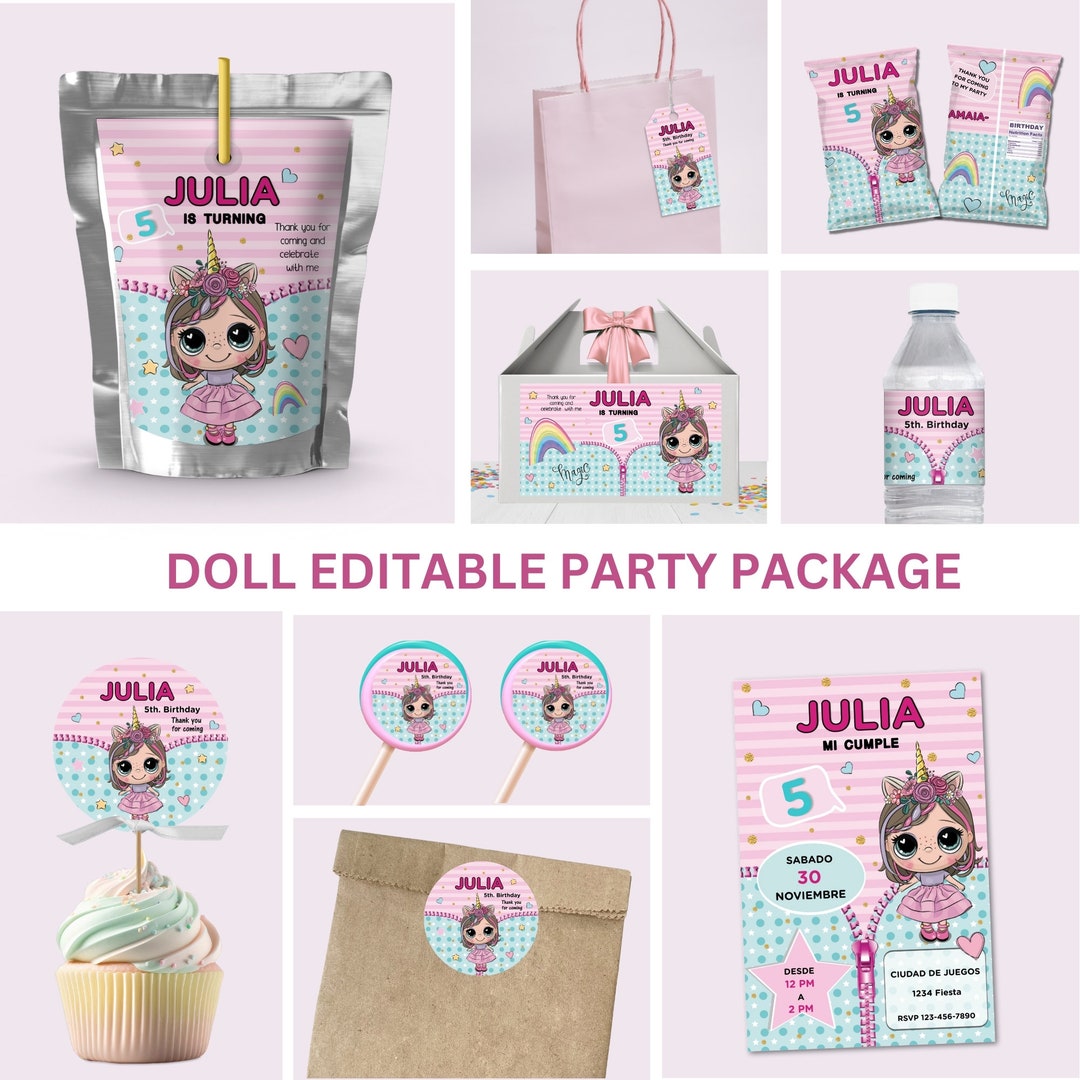 Doll Birthday Party Bundle Pack Sticker, Editable Sticker, Doll ...