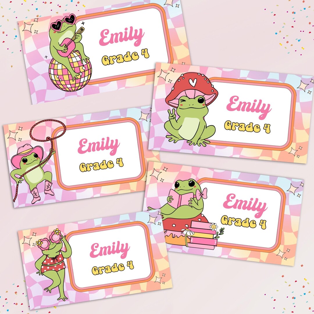 Retro Frog Stickers, Classroom Printables, School Name Labels ...
