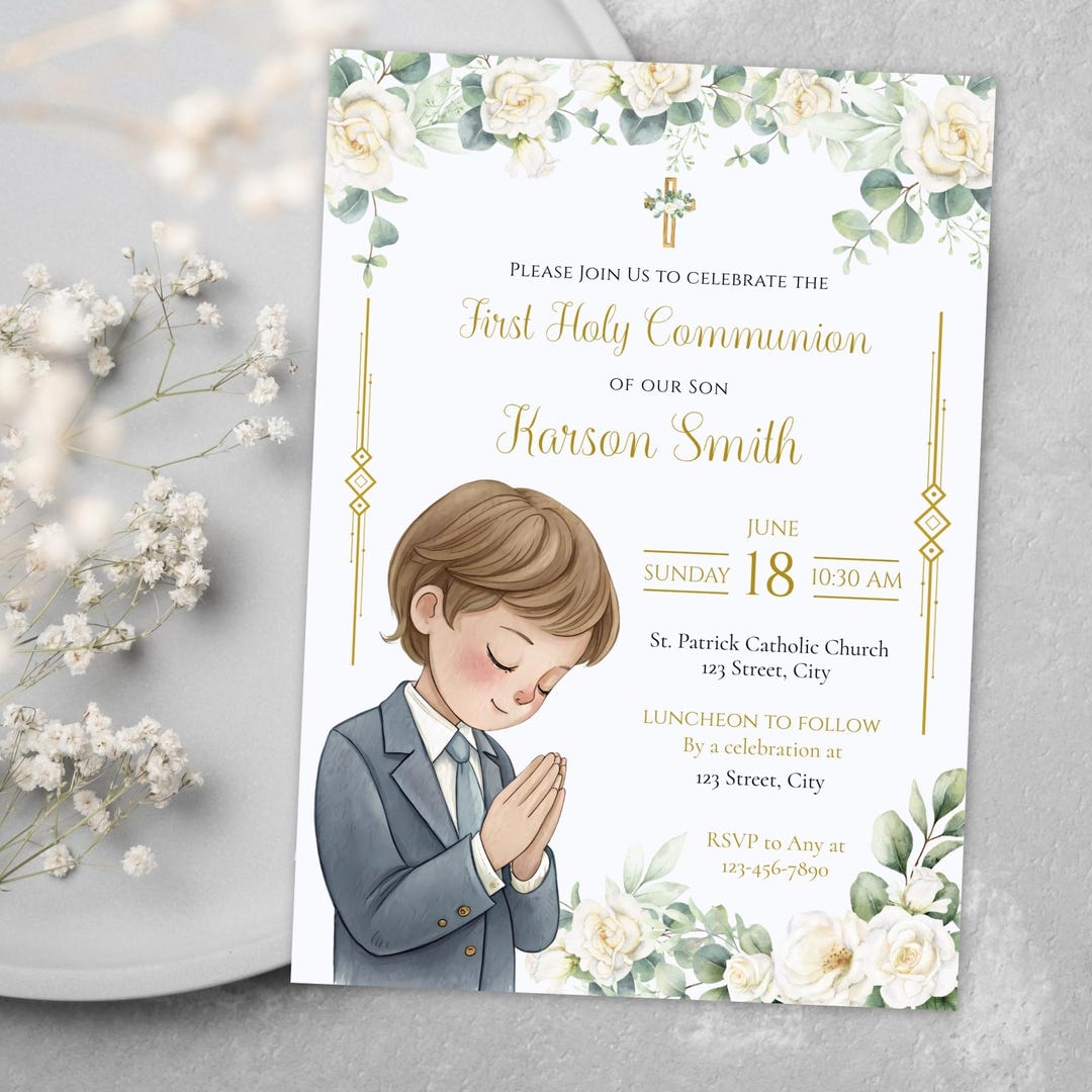 First Holy Communion, Invitation Template, Elegant Communion Invite ...