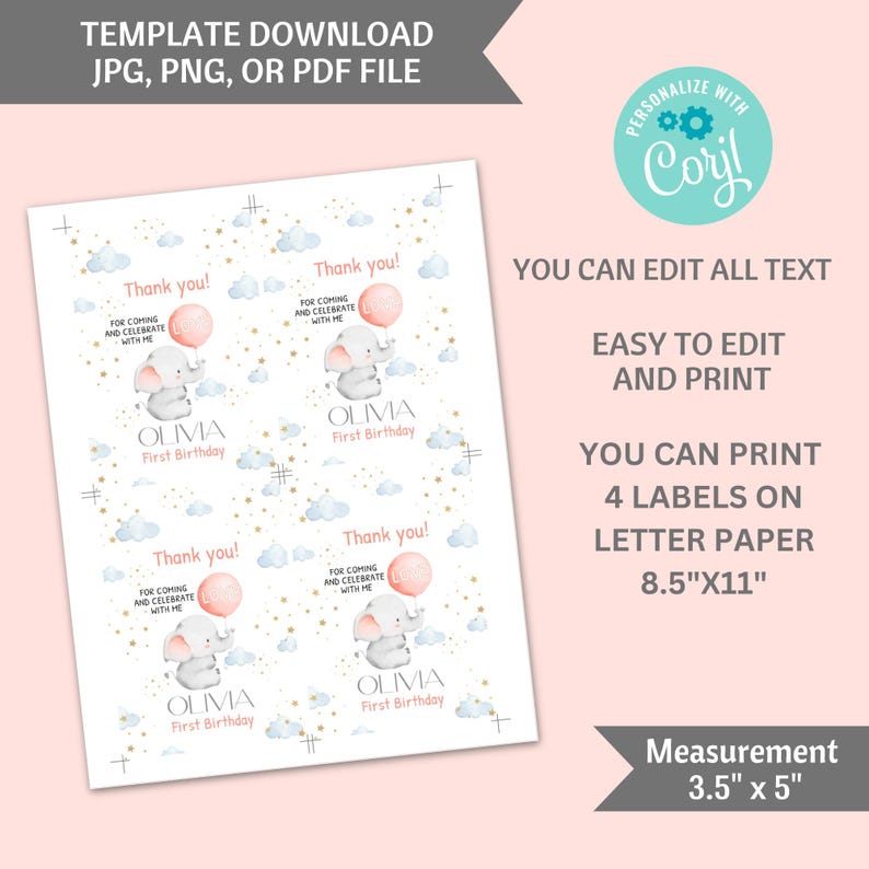 Editable Baby Elephant Juice Label, Thank You Favour, Elephant First ...