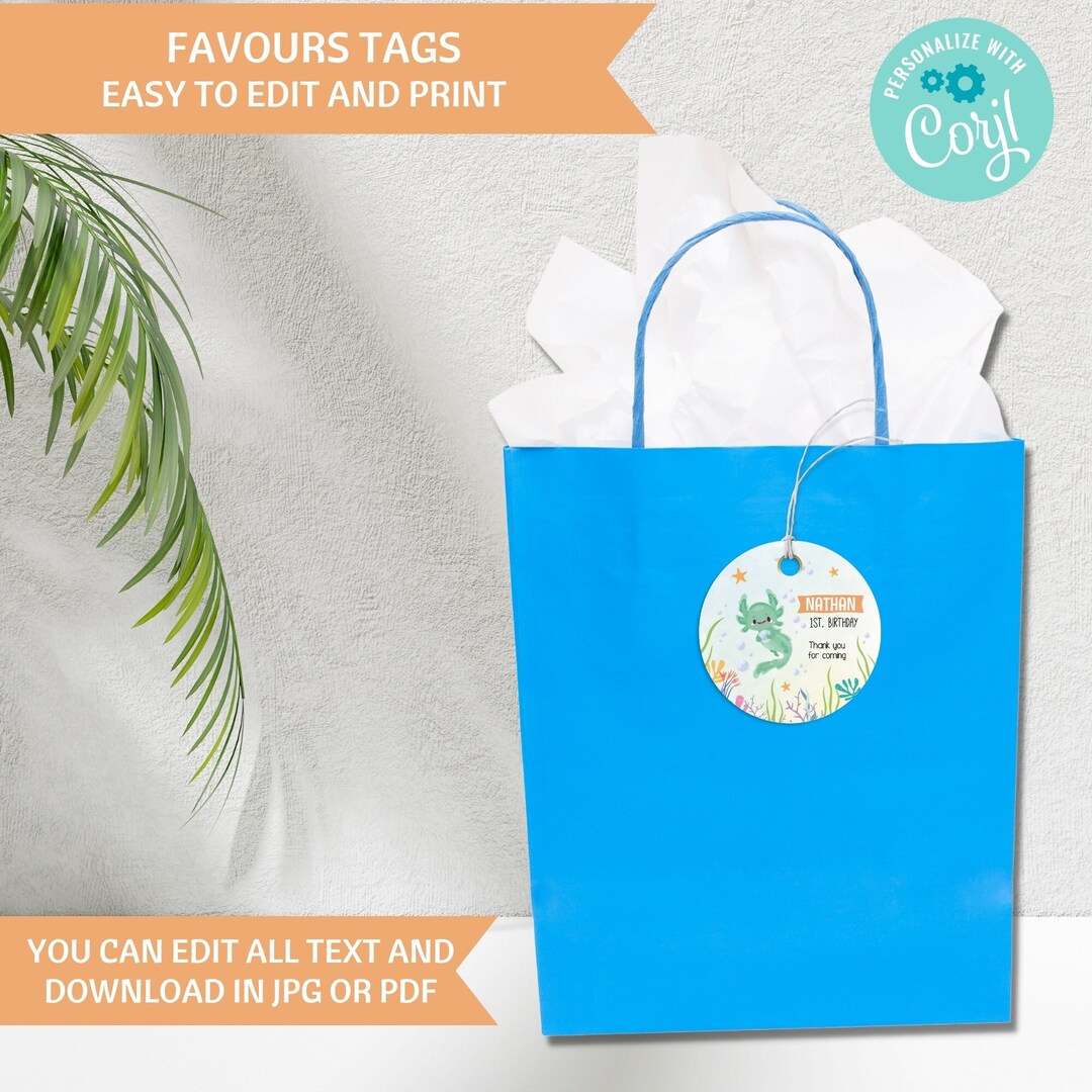 Editable Axolotl Sticker, Axolotl Birthday Party Favor Label, Instant ...