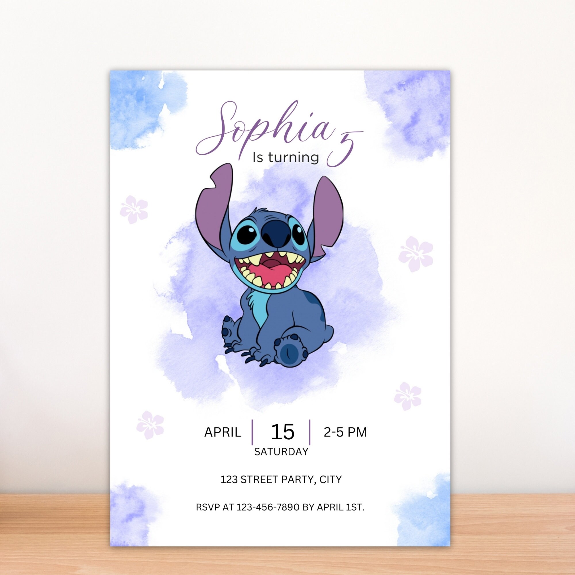 Editable Stitch Invitation, Watercolor Stitch Birthday Invitation ...
