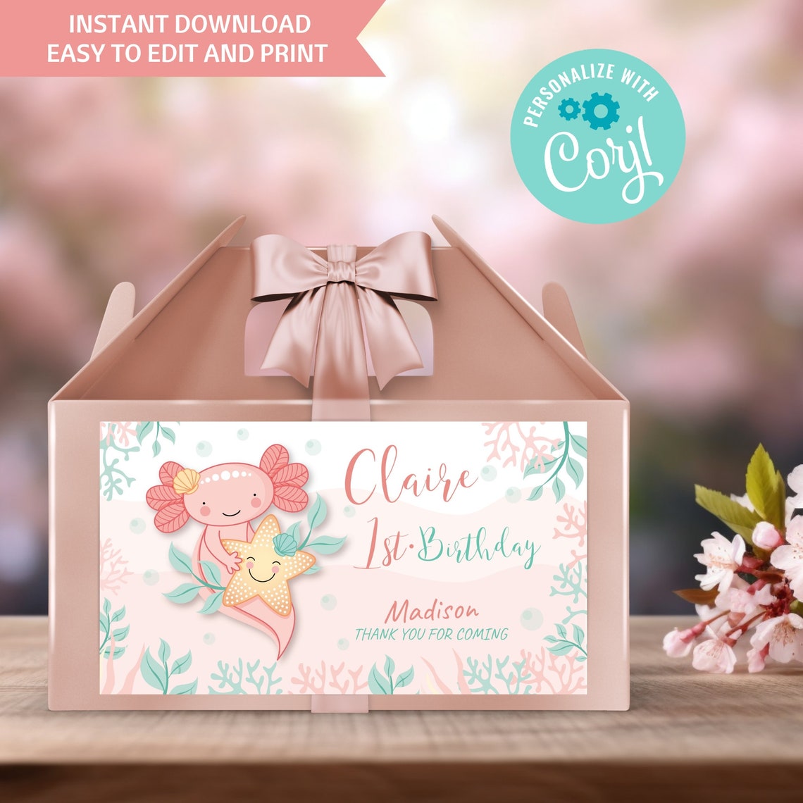 Editable Axolotl Gable Box Label Cute Pink Smiling Axolot - Etsy Canada