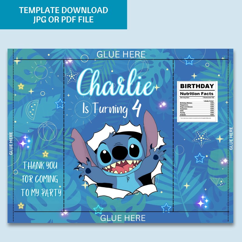 Stitch Chip Bag, Party Favor, Stitch Souvenir, Instant Download, Stitch ...