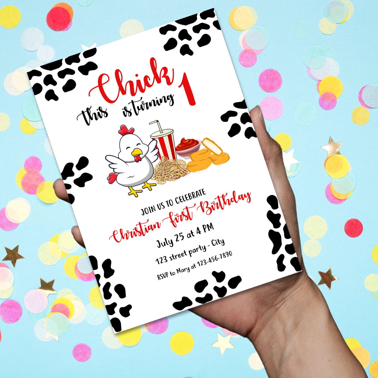 Editable This Chick is One, Chicken Birthday, Chicken Nuggets, Chick ...