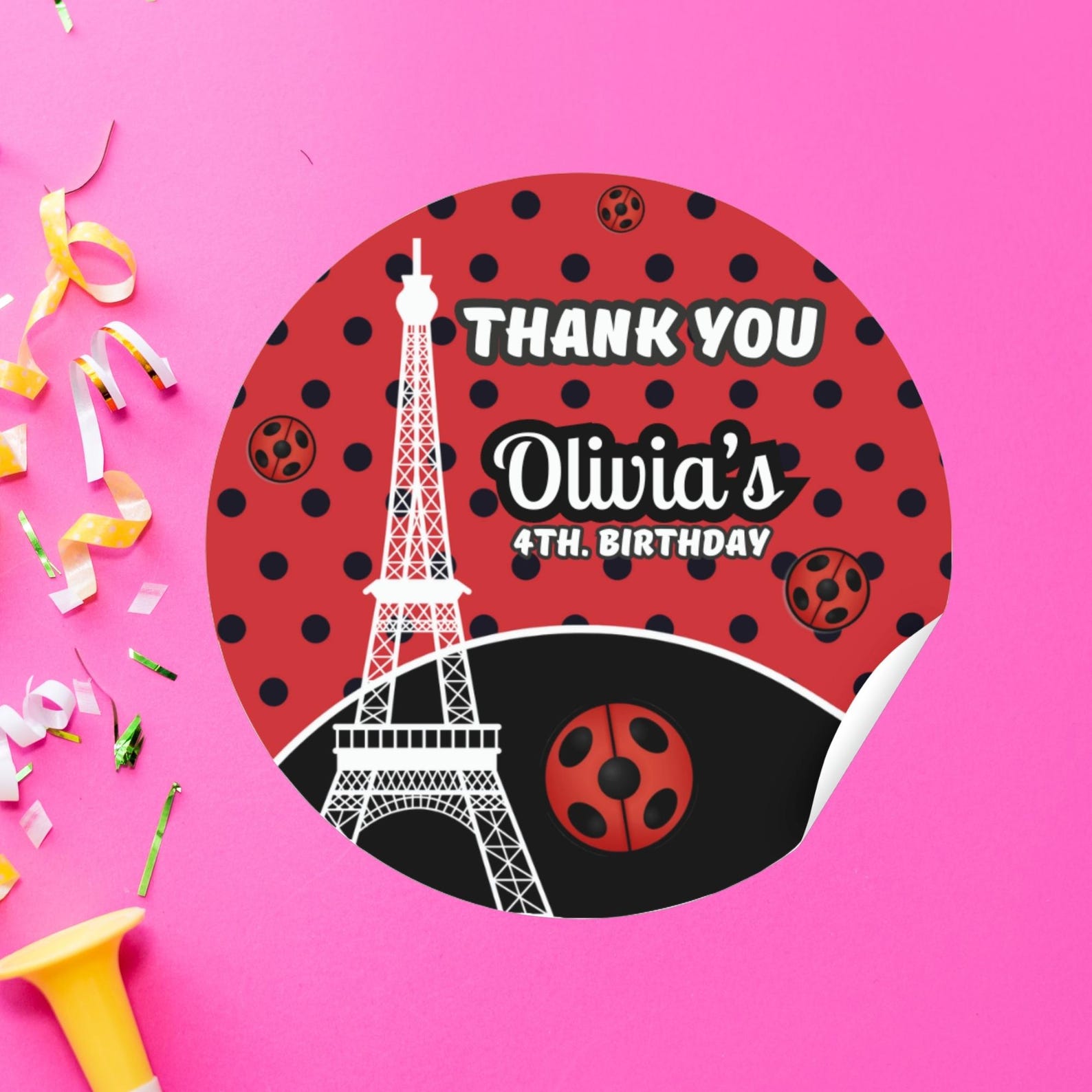 Editable Ladybug Stickers, Party Favors Tag, Party Decor Ladybug ...