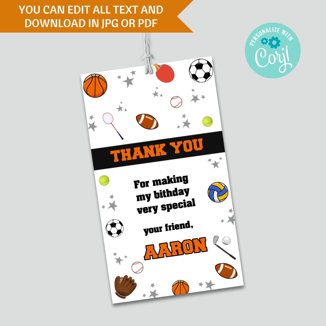 EDITABLE Sports Birthday Tags, Good Game Tags, Thanks for Coming Sports ...