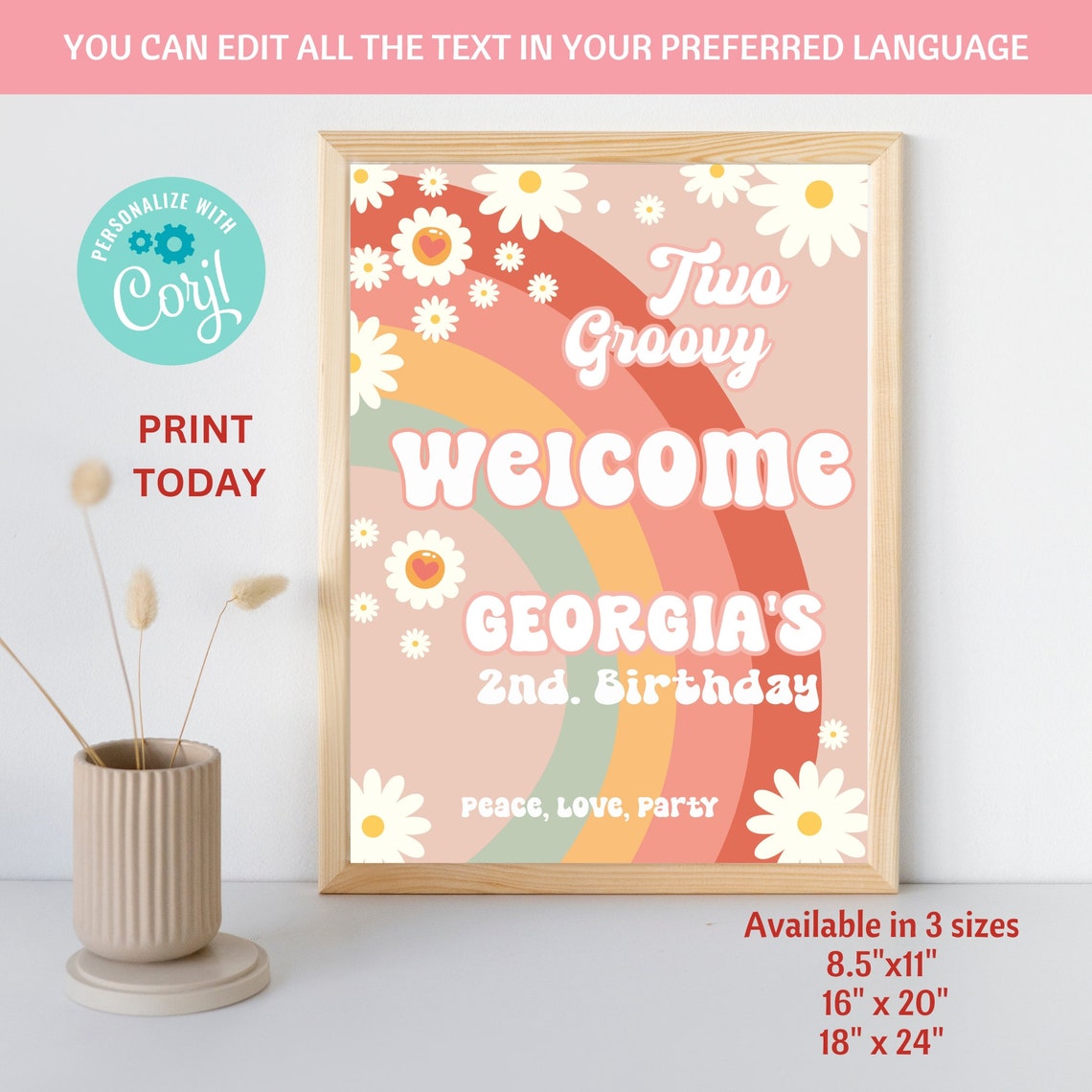 Groovy Welcome Sign, Two Groovy Welcome, Template Instant Download ...