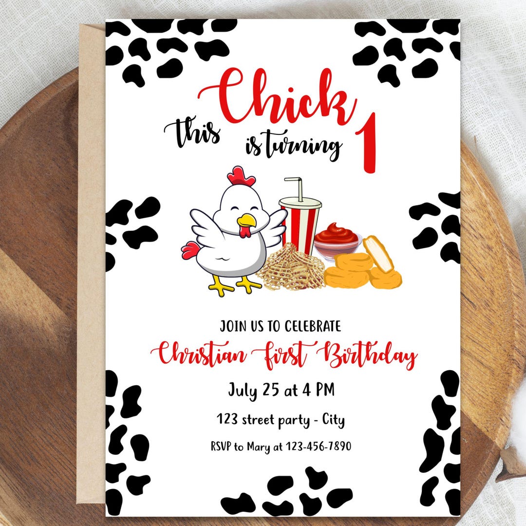 Editable This Chick is One, Chicken Birthday, Chicken Nuggets, Chick ...