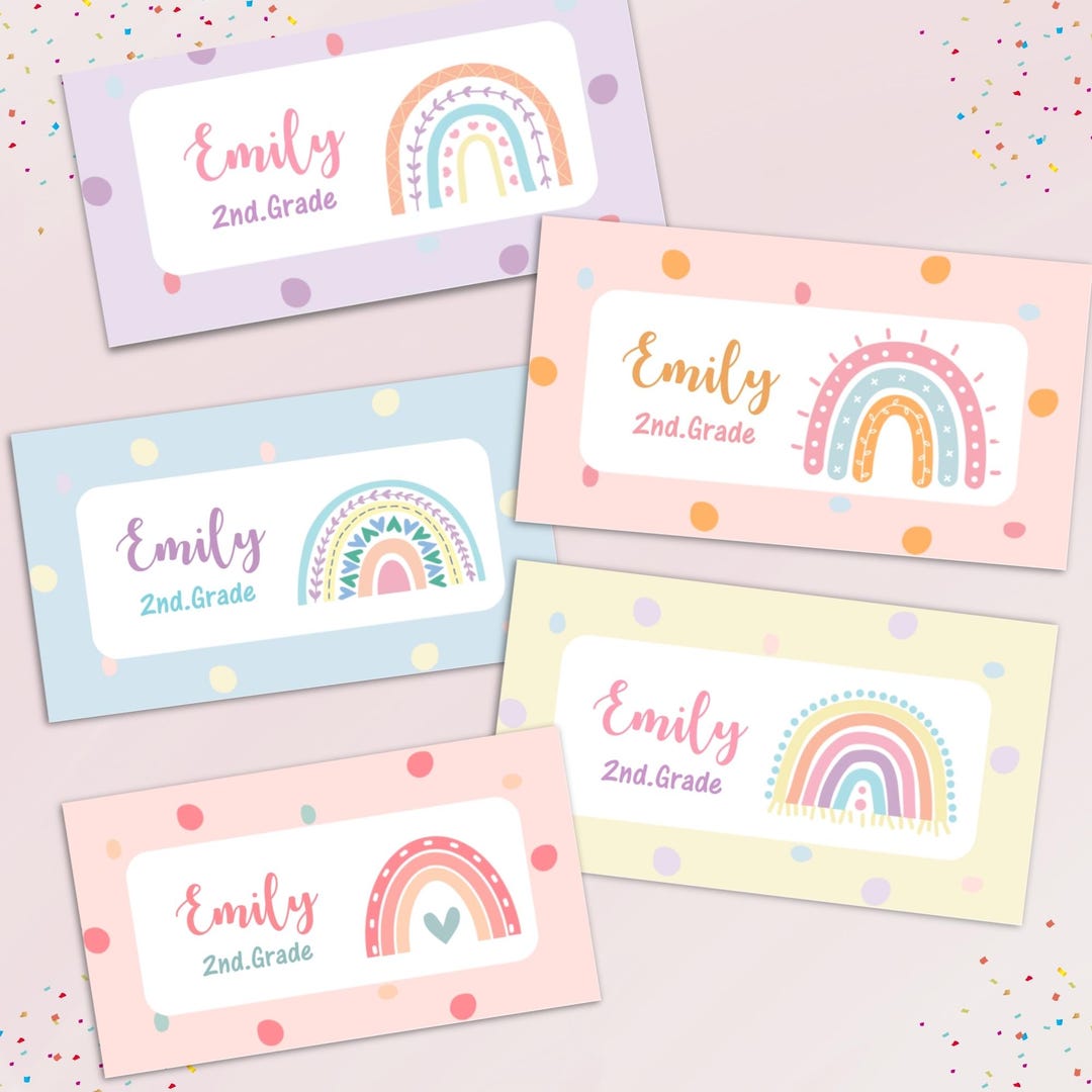 Rainbow Printables Labels, Preschool Labels, Personalized Kids Labels ...