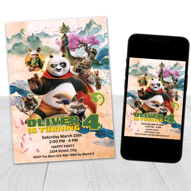 Kung Fu Birthday Invitation, Printable Editable Invite, Panda Po Party ...