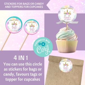 Editable Magical Unicorn Favor Tag, Unicorn Stickers, Unicorn Topper ...
