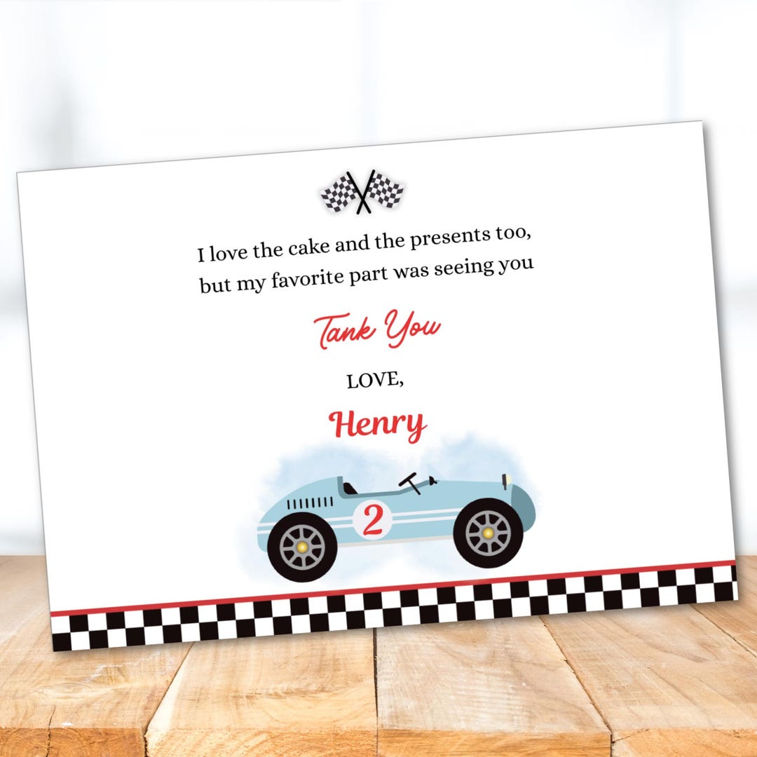 Editable Two Fast Thank You Card, Vintage Race, 2nd Birthday Favor ...