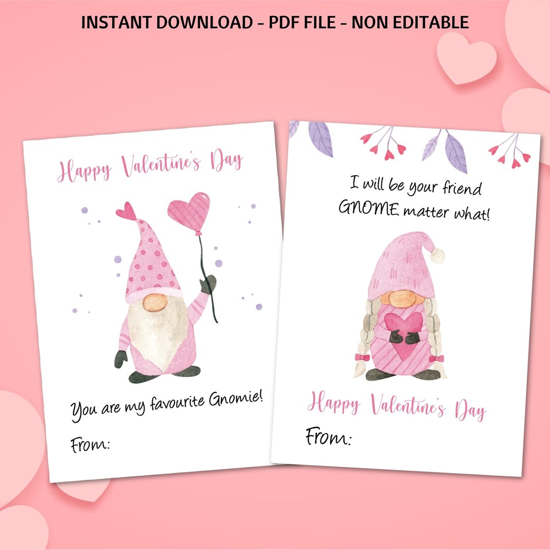 Gnome Valentine Cards, Classroom Valentines Day Card, Kids Valentines ...